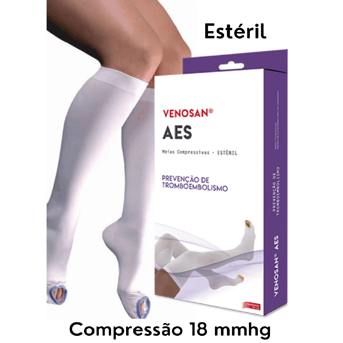 Meia de compressão AD 3/4 18 MMHG pé aberto Anti Trombo AES - VENOSAN ...